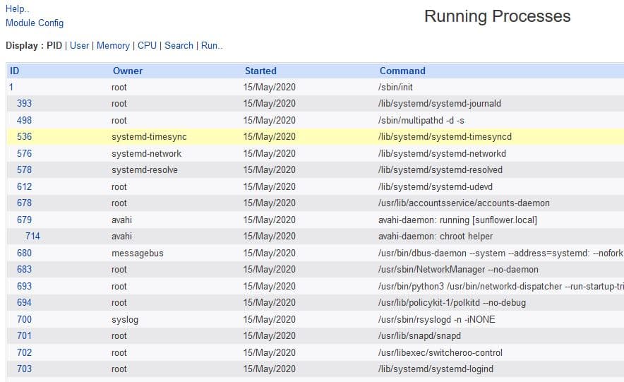 Fix the problem of No info on the running processes, Webmin 1.941 ...